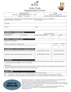 Fillable Online bfrc Kids club registration form MARCH 2011 - bfrcca ...