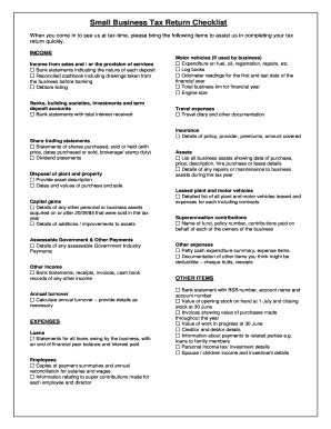 Fillable Online Small Business Tax Return Checklist Fax Email Print ...