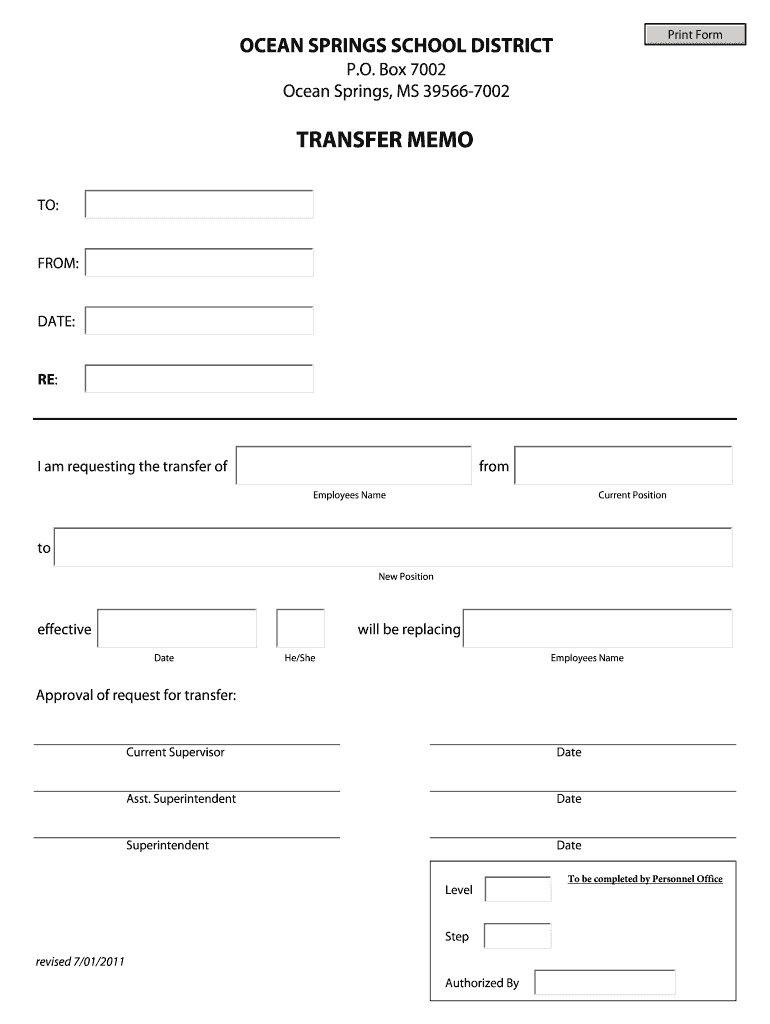 Fillable Online ossdms Transfer memo - Ocean Springs School District ...