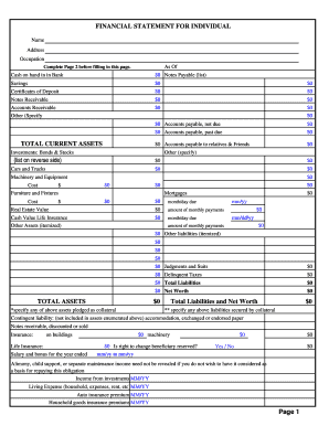 Fillable Online Individual Financial Statement - First Bank Trust Co ...