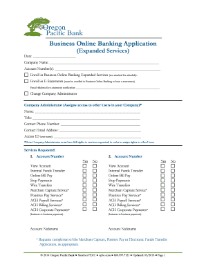 Fillable Online Business Online Banking Application Expanded Services ...