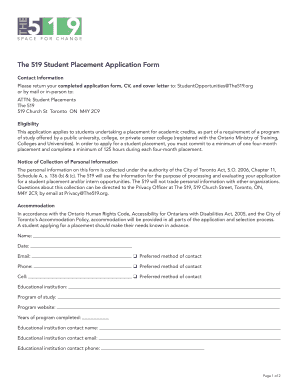 Fillable Online the519 The 519 Student Placement Application Form Fax ...