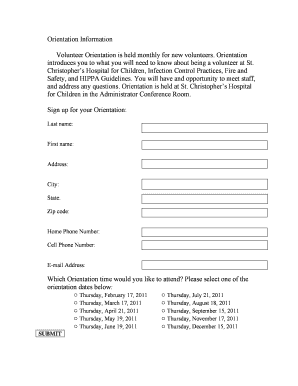 Fillable Online Orientation Information Volunteer Orientation is held ...