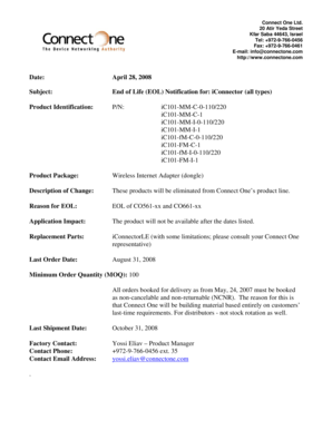 Fillable Online IConnector EOL announcement - Connect One Fax Email ...