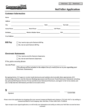 Fillable Online NetTeller Application - Commercial Bank Trust Fax Email ...