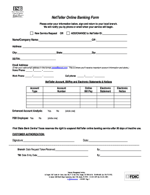 Fillable Online NetTeller Online Banking Form - fsbcentexcom Fax Email ...
