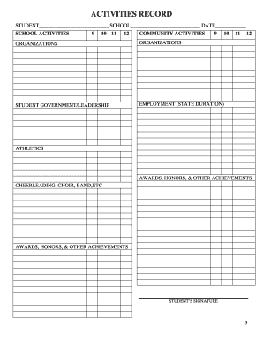 Fillable Online ACTIVITIES RECORD Fax Email Print - pdfFiller