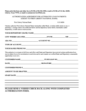 Fillable Online AUTHORIZATION AGREEMENT FOR AUTOMATED LOAN PAYMENTS Fax ...