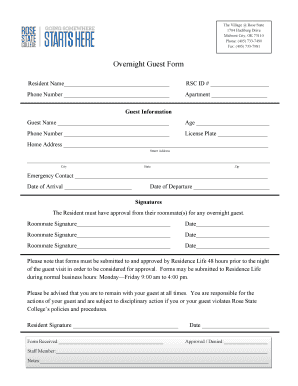 Fillable Online rose Overnight Guest Form - roseedu Fax Email Print ...
