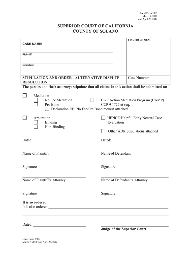 Fillable Online solano courts ca ADR STIPULATION AND ORDER-DRAFT1pdf Fax Email Print - pdfFiller