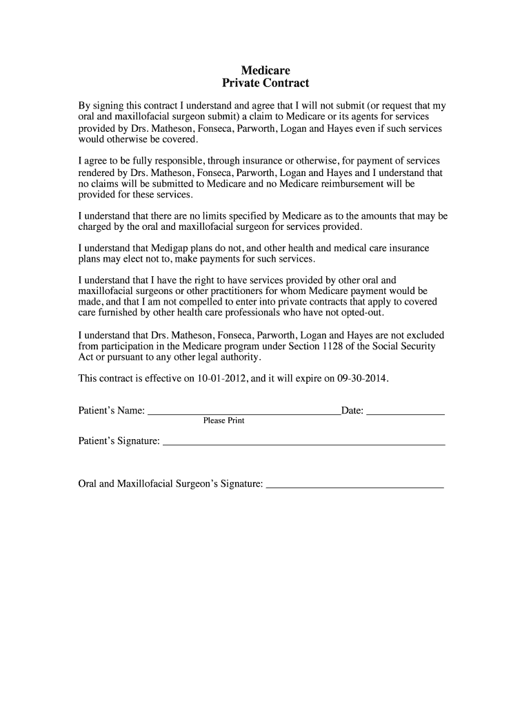Fillable Online Medicare Private Contract - rockclifforalsurgerycom Fax Email Print - pdfFiller