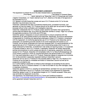 Fillable Online CLC SUBSCRIBER AGREEMENTdocx Fax Email Print - pdfFiller