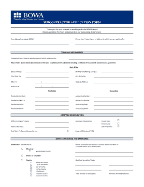 Fillable Online SUBCONTRACTOR bAPPLICATIONb FORM Fax Email Print ...