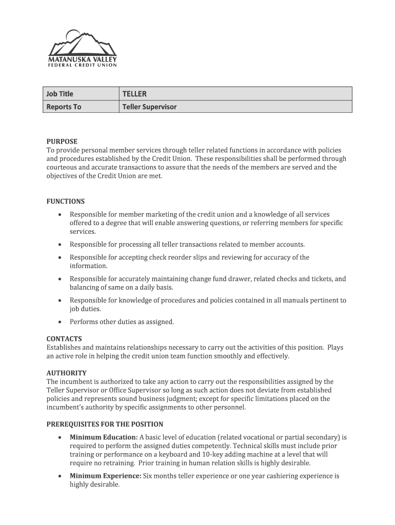 Fillable Online TELLER PURPOSE FUNCTIONS Fax Email Print - pdfFiller