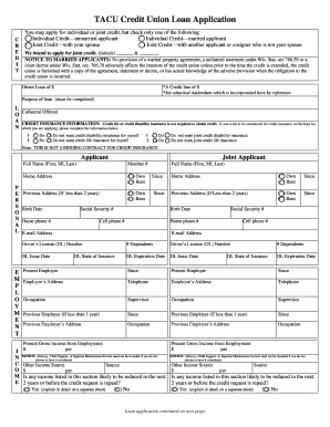 Fillable Online TACU Credit Union Loan Application - tacuonlinecom Fax ...