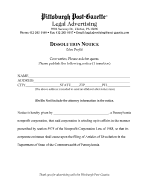 Fillable Online DISSOLUTION NOTICE Fax Email Print - pdfFiller