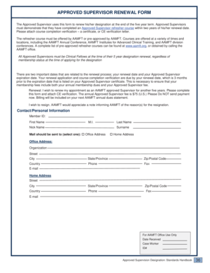 Fillable Online aamft APPROVED SUPERVISOR RENEWAL FORM - AAMFT - aamft ...