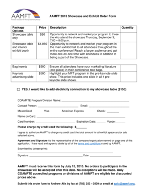 Fillable Online aamft AAMFT 2015 Showcase and Exhibit Order Form ...