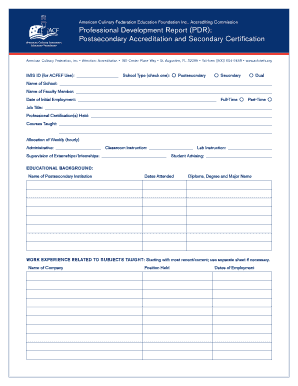 Fillable Online acfchefs Professional Development Report PDR ...