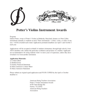 Fillable Online Potters Violins Instrument Awards - ASTA Fax Email ...