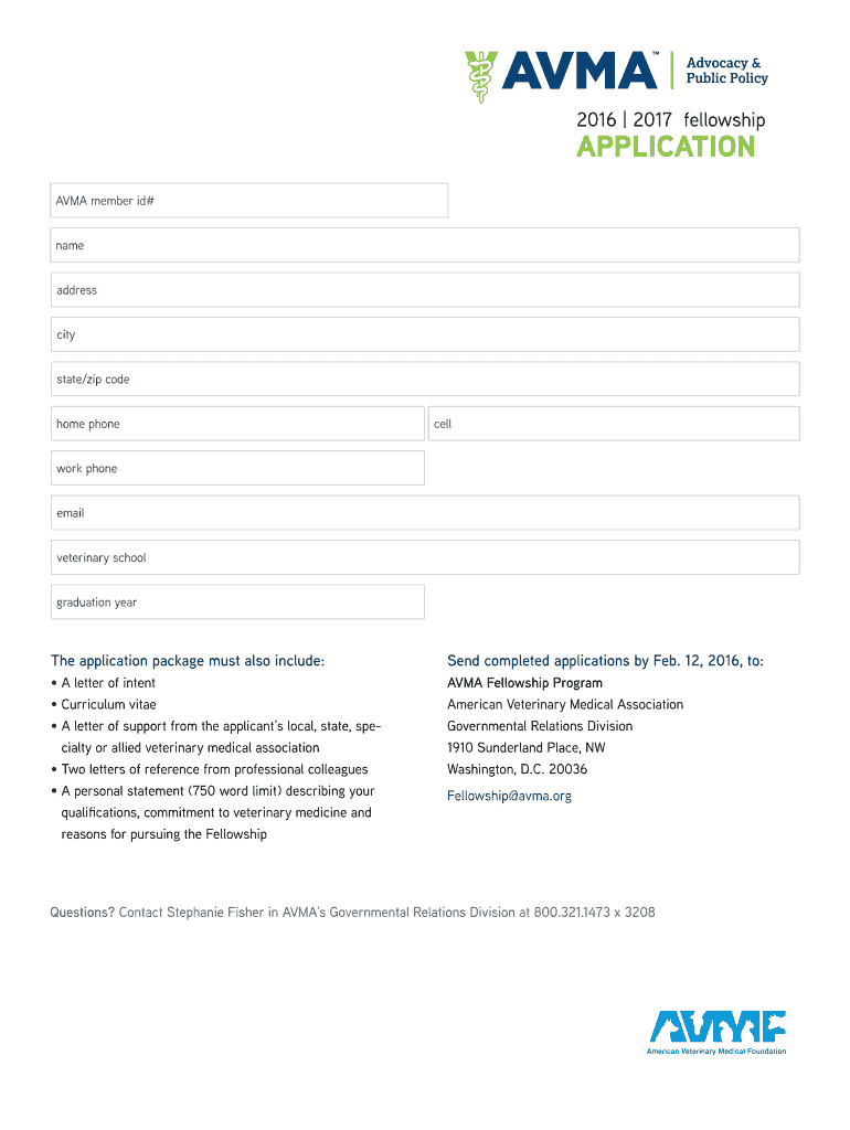 Fillable Online avma 2016 2017 fellowship APPLICATION Fax Email Print ...
