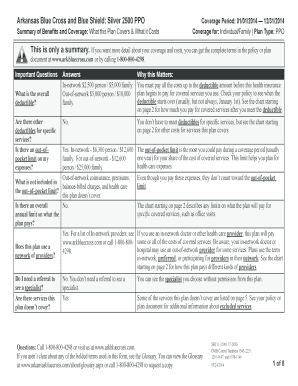 Fillable Online Arkansas Blue Cross and Blue Shield: Silver 2500 PPO ...