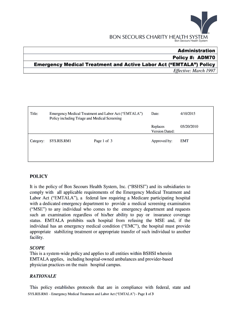 Fillable Online goodsamhosp Emergency Medical Treatment and Active ...