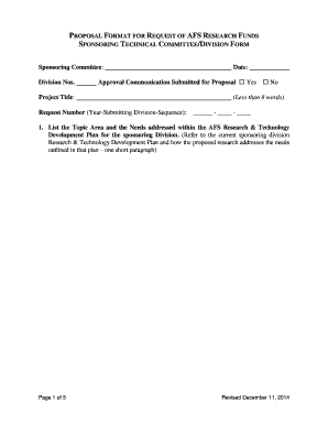 Fillable Online PROPOSAL FORMAT FOR REQUEST OF AFS RESEARCH FUNDS Fax Email Print - pdfFiller
