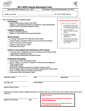 Fillable Online aspanet Joint Awards Fax Email Print - pdfFiller