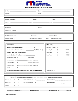Fillable Online FHA STREAMLINE - DOC REQUEST - First Mortgage ...