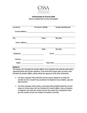 Fillable Online csustudents VERIFICATION OF STATUS FORM Please complete ...