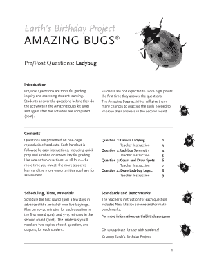 Fillable Online earthsbirthday PrePost Questions Ladybug ...