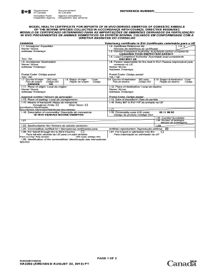 Fillable Online inspection gc MODEL HEALTH CERTIFICATE FOR IMPORTS OF ...