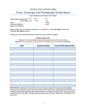 Fillable Online VISITOR APPLICATION FORM Prints Drawings and ...