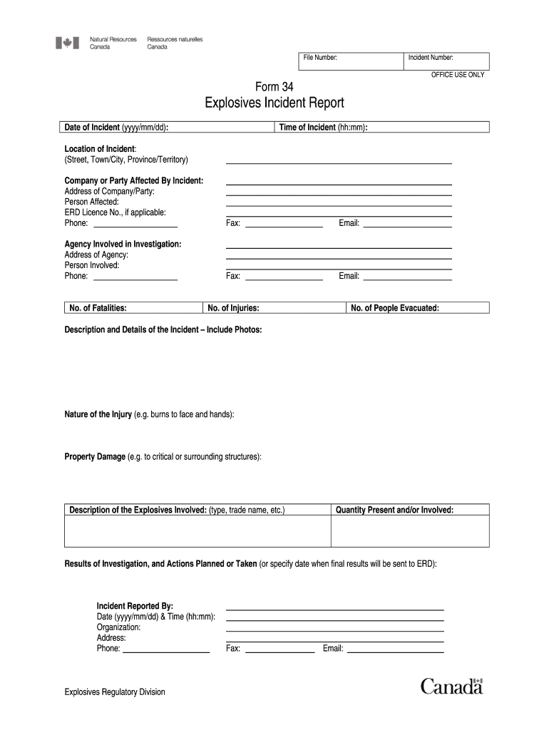 Fillable Online nrcan gc Explosives Incident Report - Natural Resources ...