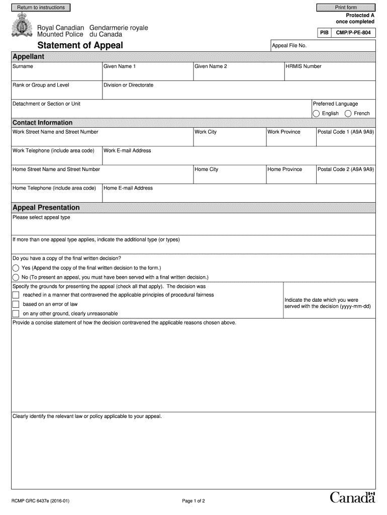Fillable Online rcmp-grc gc Instructions for Statement of Appeal Fax ...