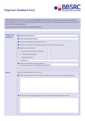 Fillable Online Organiser Feedback Form - Biotechnology and Biological Fax Email Print - pdfFiller