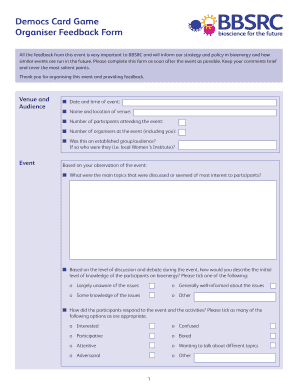 Fillable Online Democs Card Game - Organiser Feedback Form Fax Email ...
