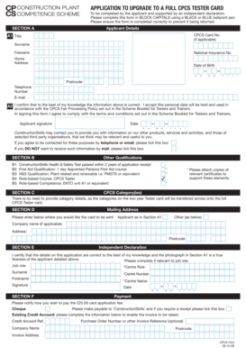 Fillable Online cskills APPLICATION TO UPGRADE TO A FULL CPCS TESTER ...
