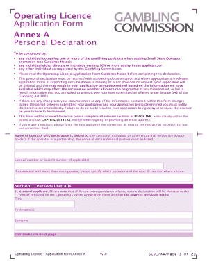 Fillable Online Operating licence application - personal declaration ...