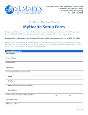 Fillable Online St Marys Medical Center MyHealth Setup Form Fax Email ...