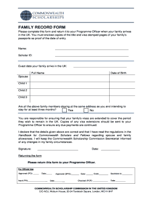 Fillable Online FAMILY RECORD FORM - cscukdfidgovuk Fax Email Print ...