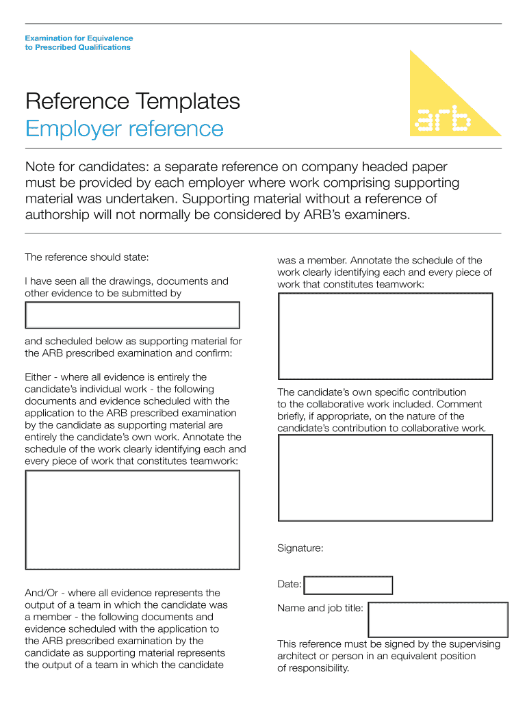 Fillable Online arb org Reference Templates Employer reference ...
