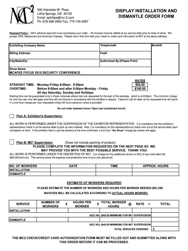 Fillable Online 500 Interstate W Pkwy DISPLAY INSTALLATION AND Fax ...