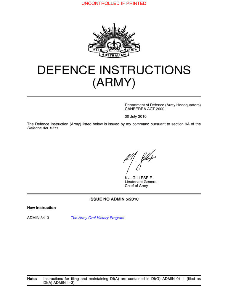 Fillable Online army gov DIA ADMIN 34-3 - THE ARMY ORAL HISTORY PROGRAM ...