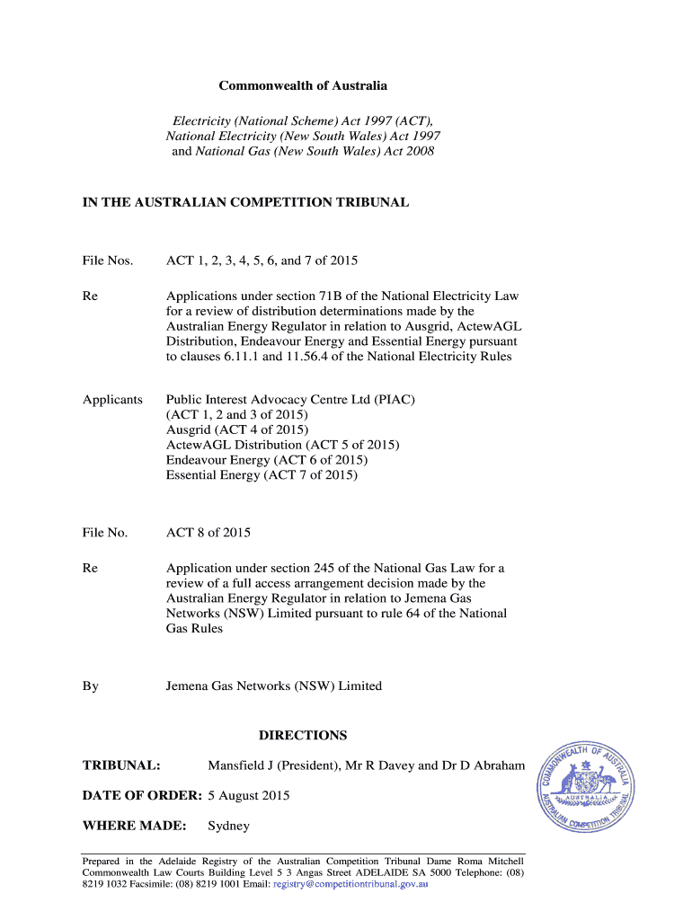 Fillable Online IN THE AUSTRALIAN COMPETITION TRIBUNAL Fax Email Print ...