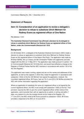 Fillable Online Statement of Reasons - Australian Electoral Commission ...