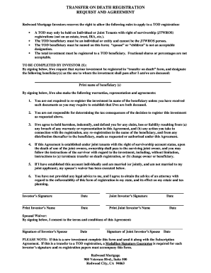 Fillable Online TRANSFER ON DEATH REGISTRATION REQUEST AND AGREEMENT ...