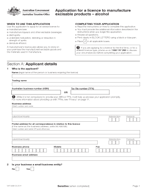 Fillable Online ato gov Application for a licence to manufacture ...