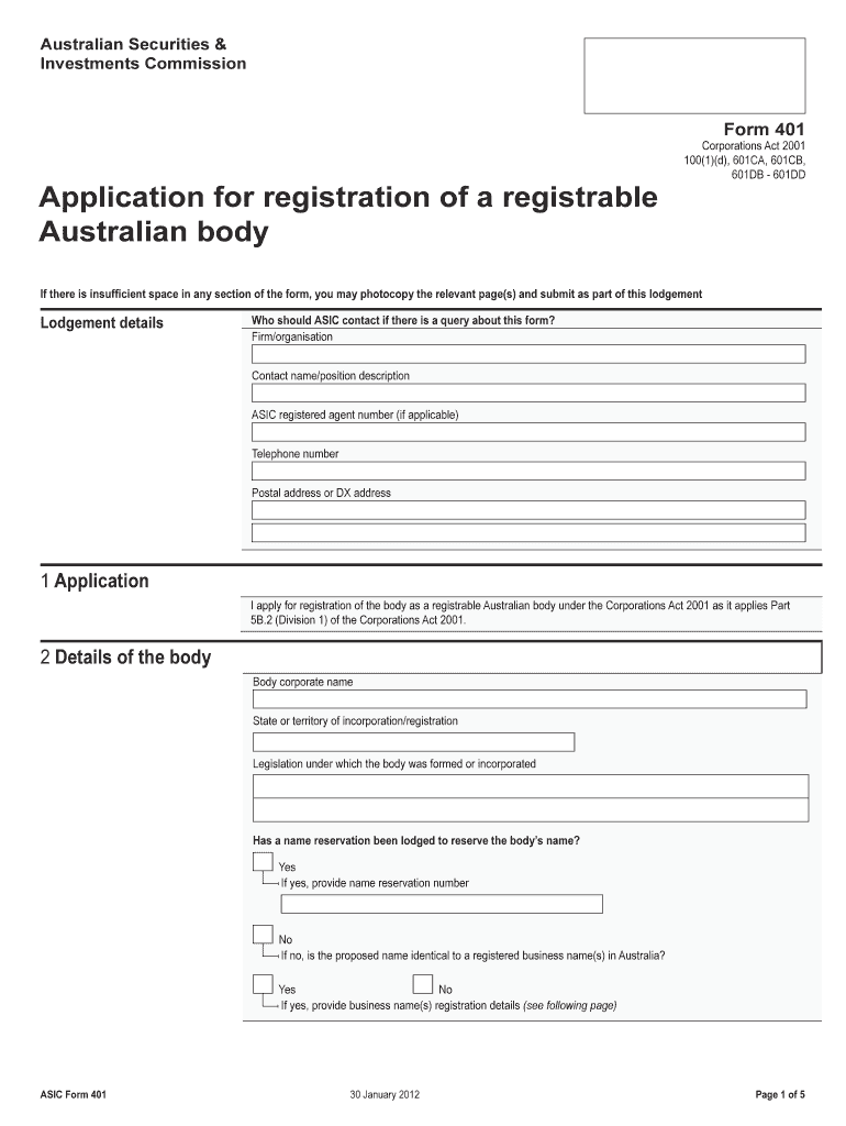 Fillable Online asic gov Application for registration of a registrable ...